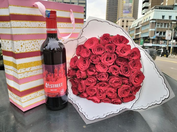 Red Roses & wine Combo - Valentine Flowers Nairobi